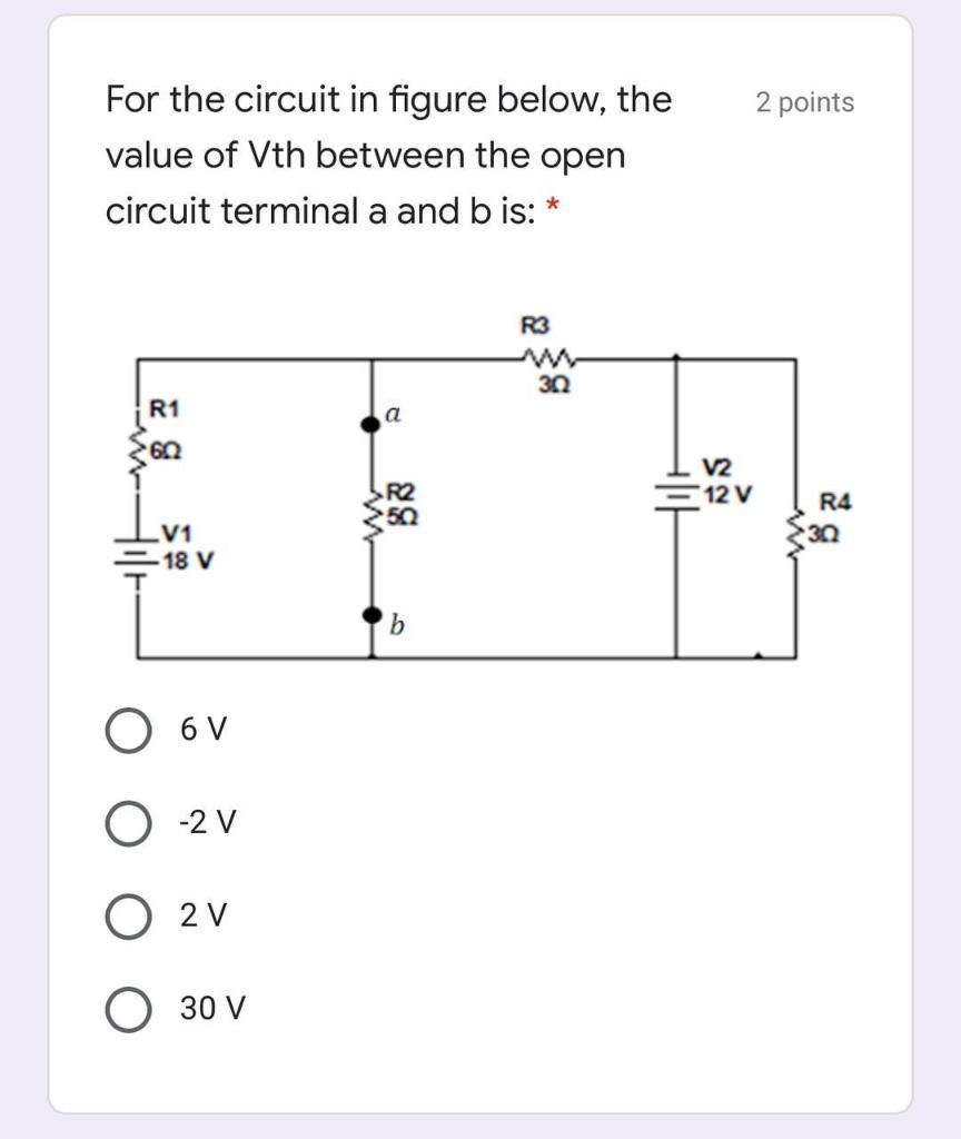 Solved 2 points For the circuit in figure below, the value | Chegg.com