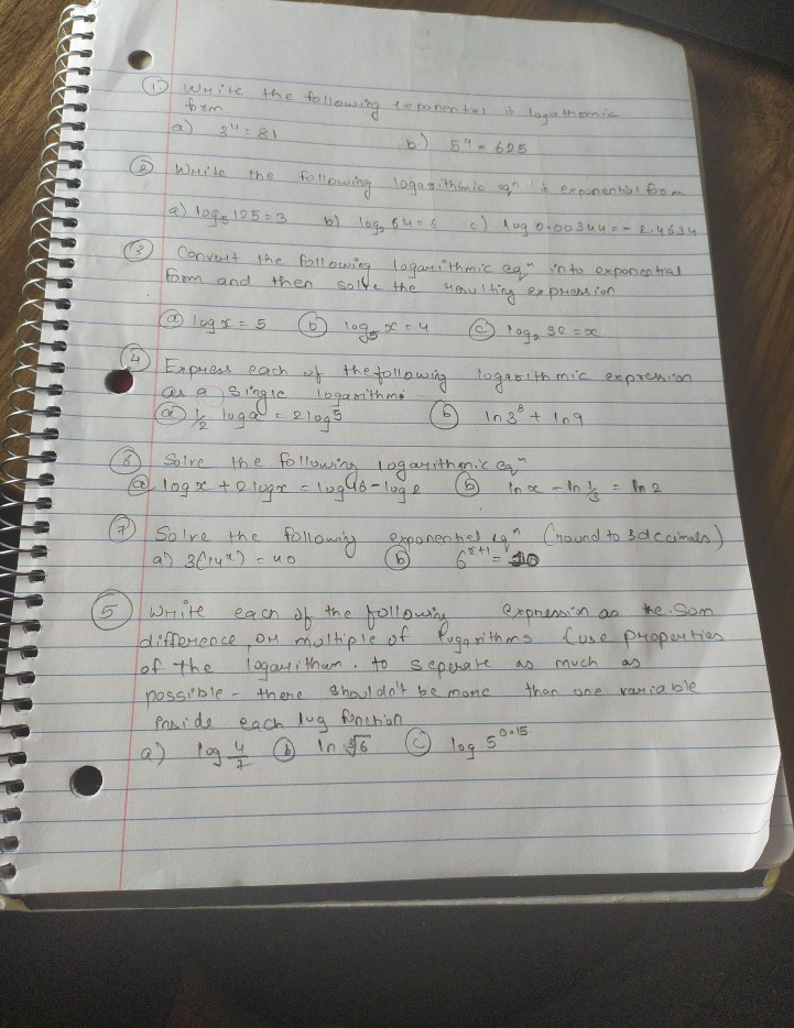 Solved o write foom. the following exponentes i logath 6.) | Chegg.com