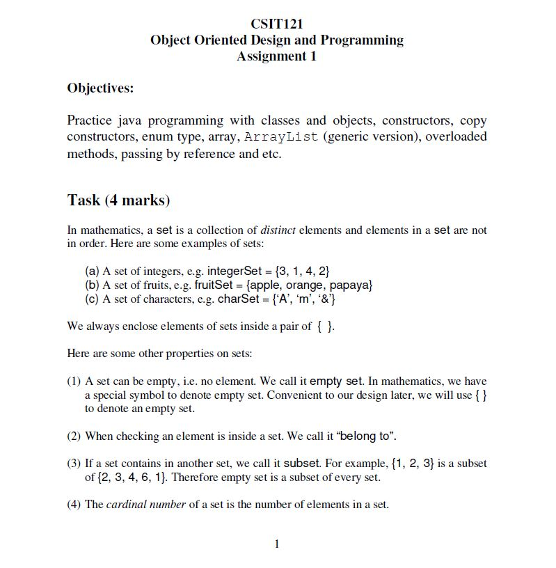 (Updated question)CSIT121 Object Oriented Design and | Chegg.com