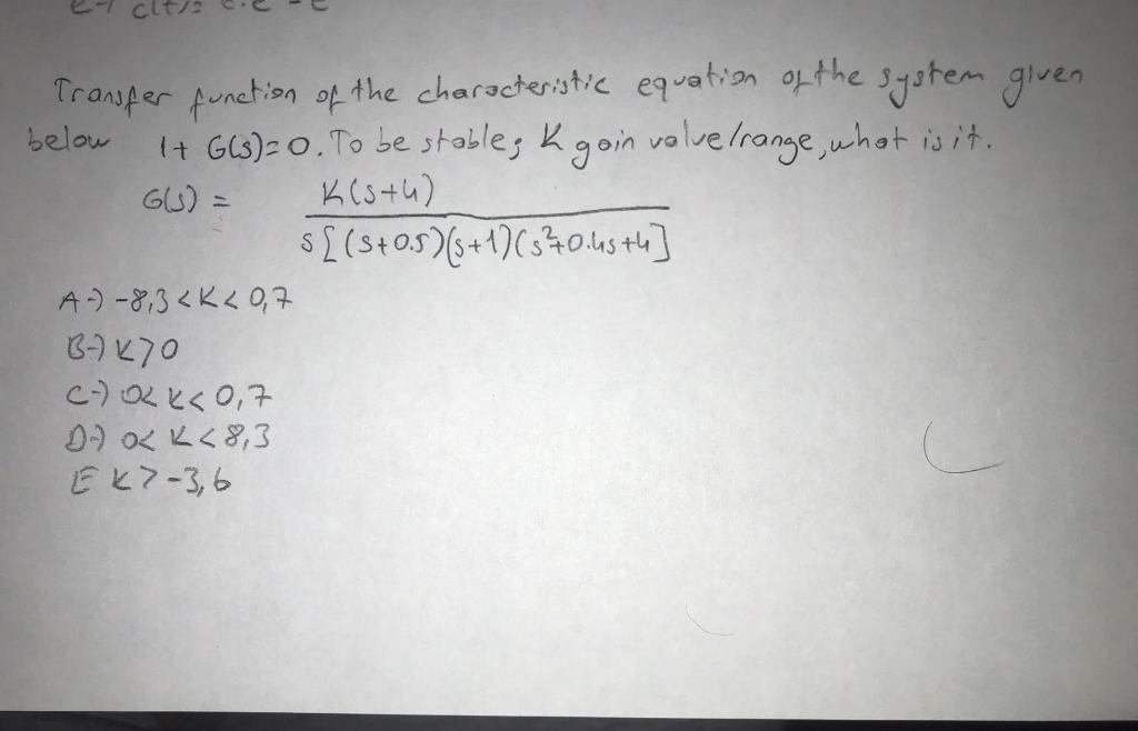 Solved clt Transfer function of the characteristic equation | Chegg.com