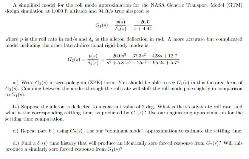 A simplified model for the roll mode approximation | Chegg.com