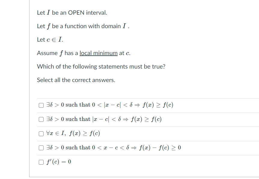 Solved Let I be an OPEN interval. Let f be a function with | Chegg.com