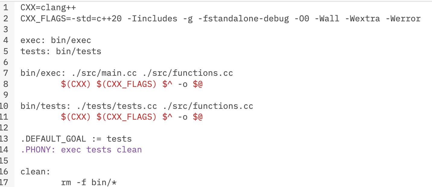 Solved 123 789 CXX_FLAGS=-std=c++20 -Iincludes -g | Chegg.com