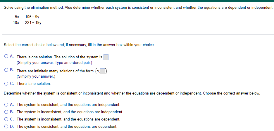 Solved Solve using the elimination method. Also, determine | Chegg.com