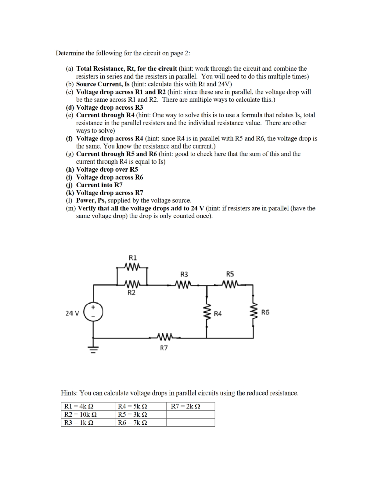 Solved Determine the following for the circuit on page 2 | Chegg.com