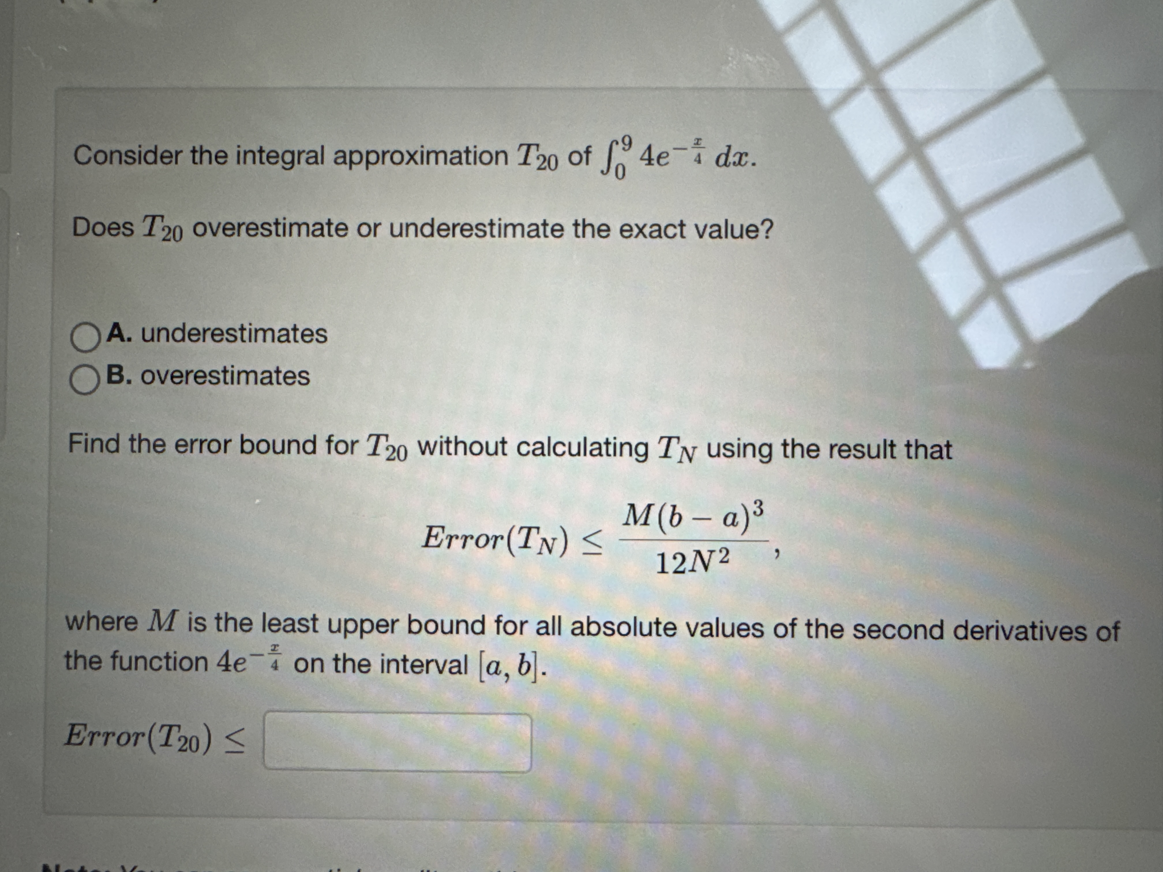 Solved Consider the integral approximation T20 ﻿of | Chegg.com