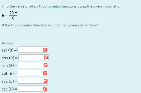 Solved Find the value of all six trigonometric functions | Chegg.com