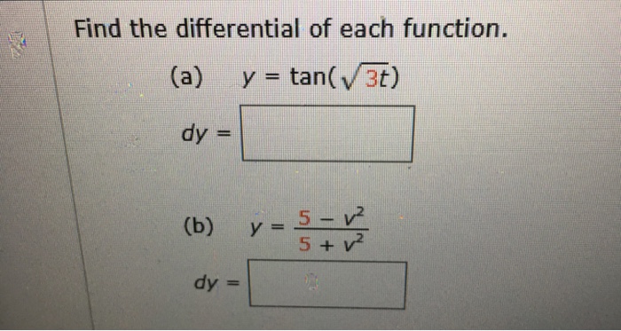 Solved Find the differential of each function. (a) y = | Chegg.com