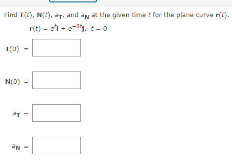 Solved Find T(t),N(t),aT, and aN at the given time t for the | Chegg.com