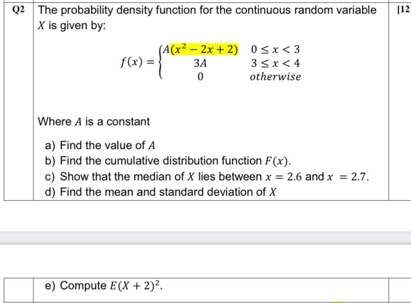 Solved Q2 [12 The probability density function for the | Chegg.com