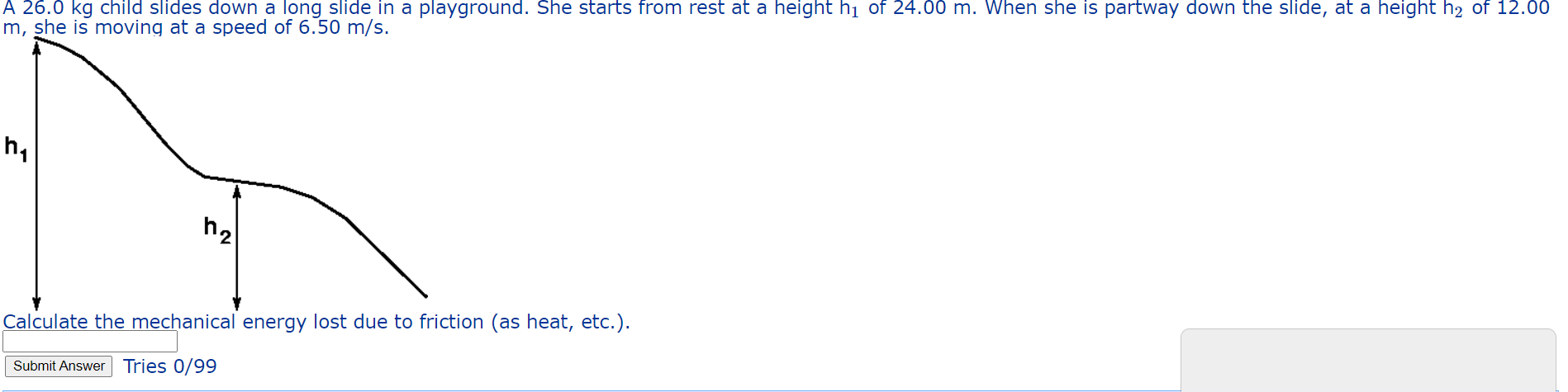 Solved A 26.0 kg child slides down a long slide in a | Chegg.com