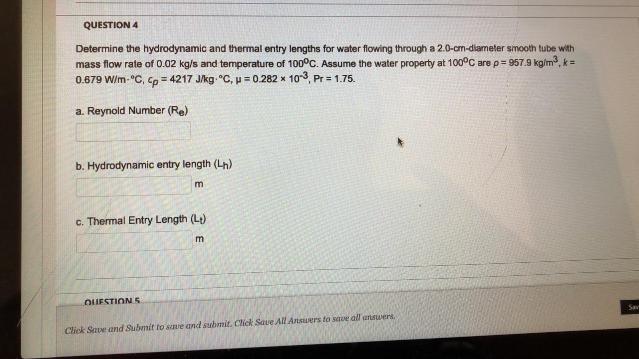Solved QUESTION 4 Determine the hydrodynamic and thermal | Chegg.com