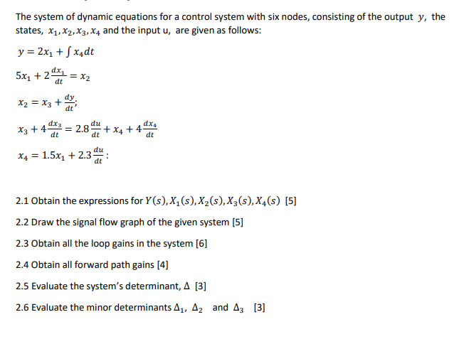 Solved The system of dynamic equations for a control system | Chegg.com