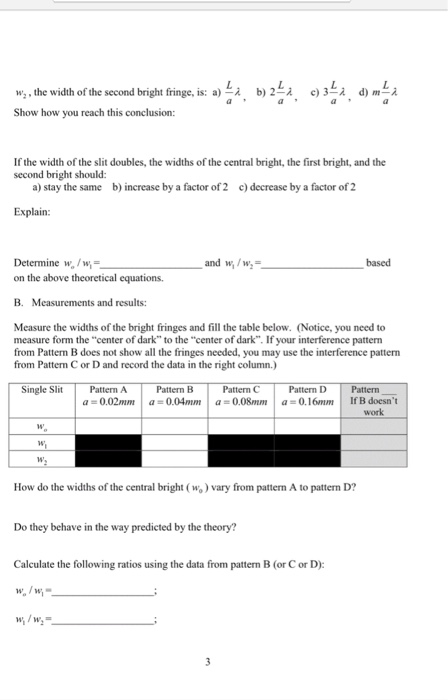 Name Date Diffraction and Interference Experiment: In | Chegg.com