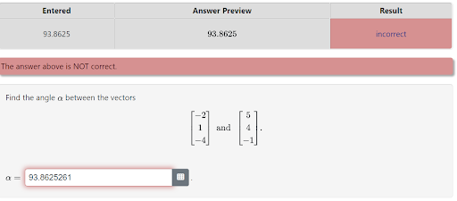 Solved The answer above is NOT correct Find the angle α | Chegg.com