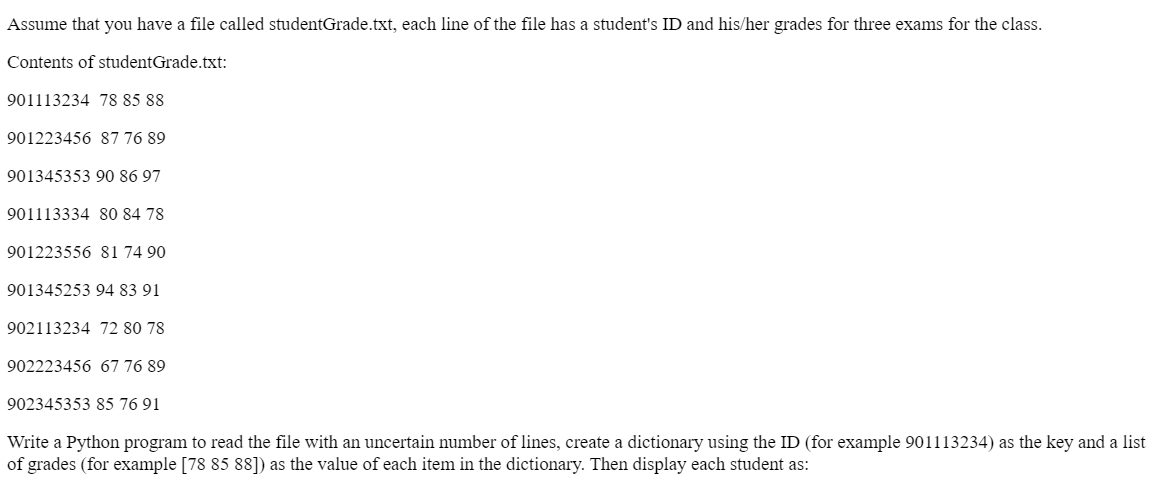 Solved Assume that you have a file called studentGrade.txt, | Chegg.com