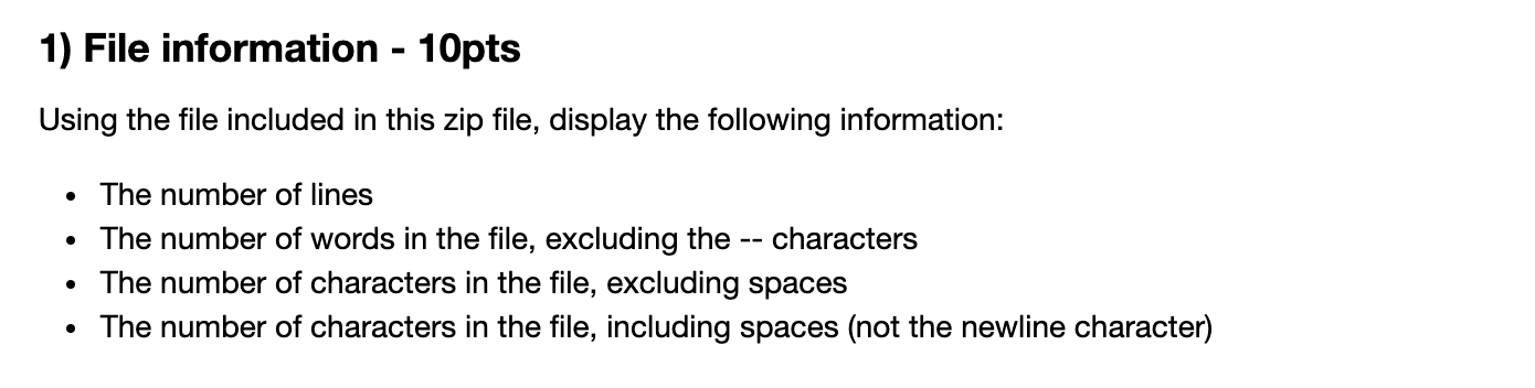 Solved 1) File information - 10pts Using the file included | Chegg.com