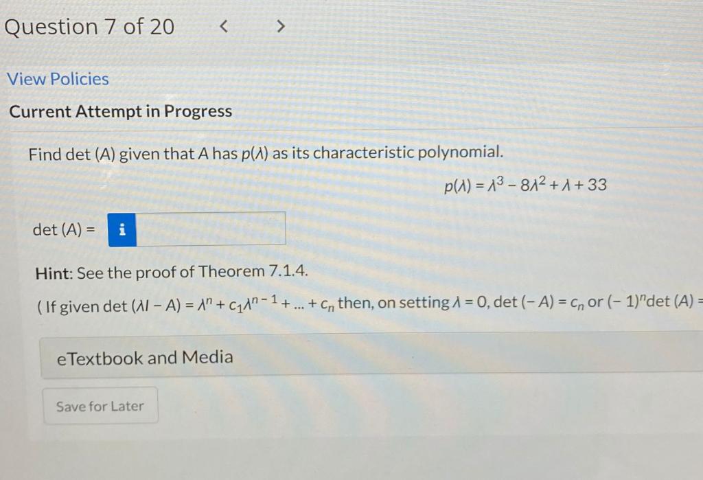 Solved Question 7 of 20 View Policies Current Attempt in | Chegg.com