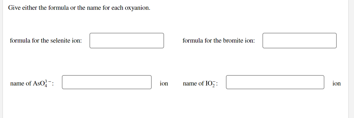 Solved Give either the formula or the name for each | Chegg.com
