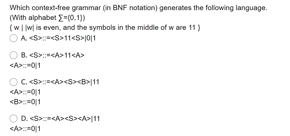 Solved Which context-free grammar (in BNF notation) | Chegg.com