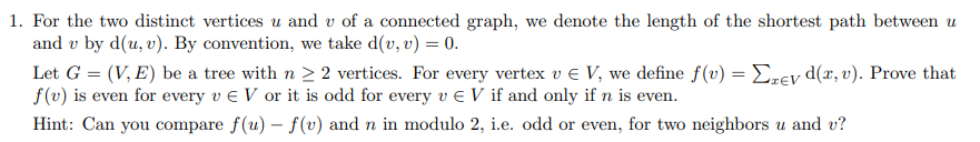Solved 1. For the two distinct vertices u and v of a | Chegg.com
