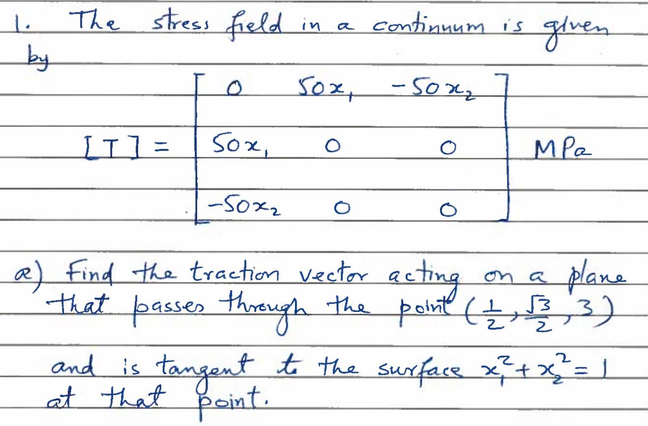 Solved 1. The stress field in a continuum is given bu a) | Chegg.com