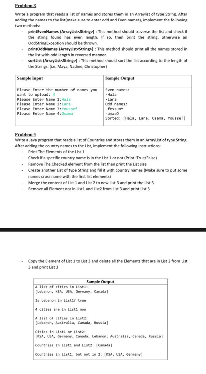 Solved Problem 3 Write a program that reads a list of names | Chegg.com