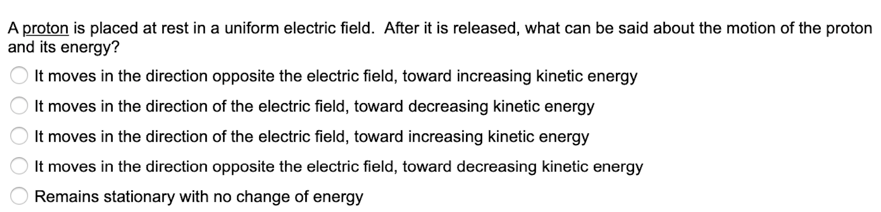 Solved A proton is placed at rest in a uniform electric | Chegg.com