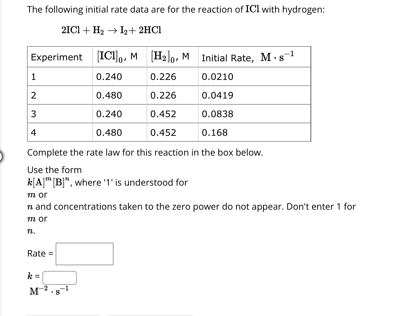 Solved The following initial rate data are for the reaction | Chegg.com