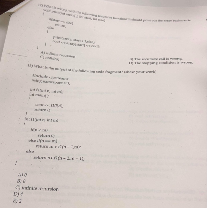 Solved 12) What is wrong with the following recursive | Chegg.com