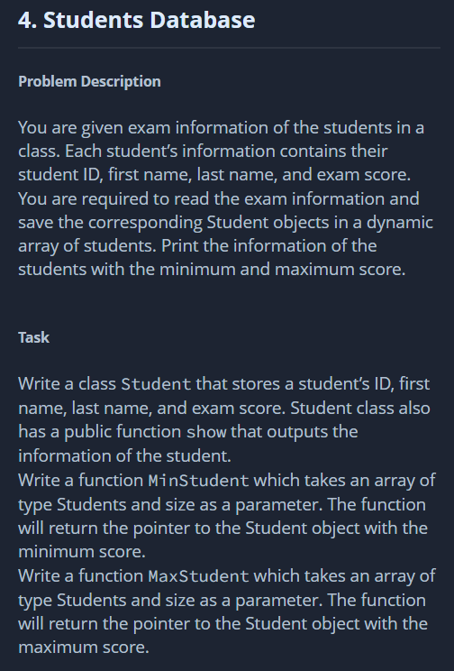 Solved 4. Students Database Problem Description You are | Chegg.com