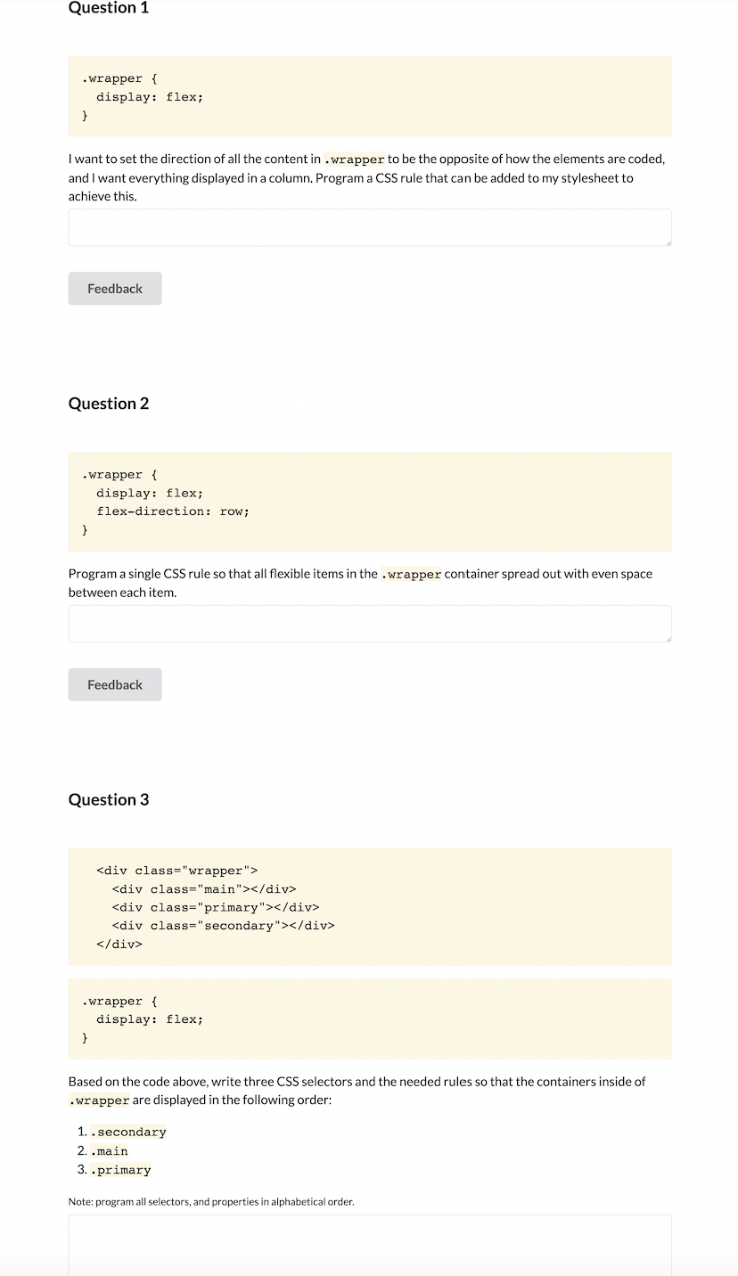 Solved Question 1 . wrapper { display: flex; } I want to set | Chegg.com