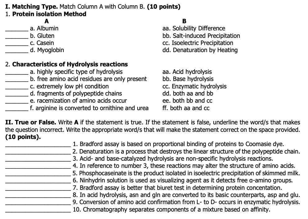 Solved I. Matching Type. Match Column A with Column B. (10 | Chegg.com