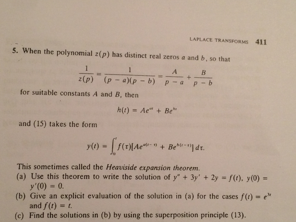 Solved LAPLACE TRANSFORMs 411 5. When the polynomial z(p) | Chegg.com