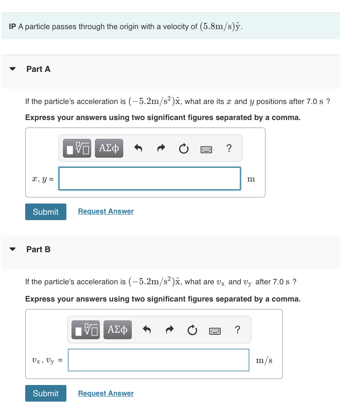 Solved IP A particle passes through the origin with a | Chegg.com