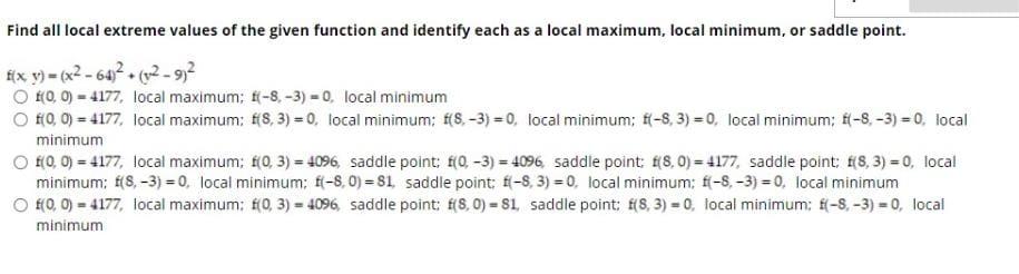 Solved Find all local extreme values of the given function | Chegg.com