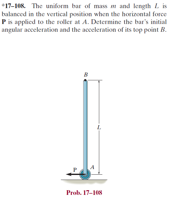 Solved *17-108. ﻿The uniform bar of mass \( ﻿m \) ﻿and | Chegg.com