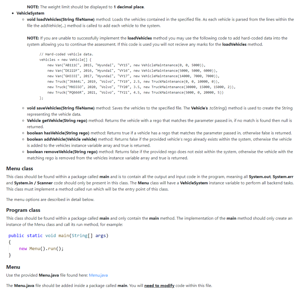 Overview You will build a Vehicle Management System, | Chegg.com