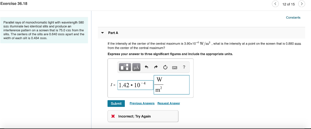 Solved Exercise 36.18 12 of 15 > Constants Parallel rays of | Chegg.com