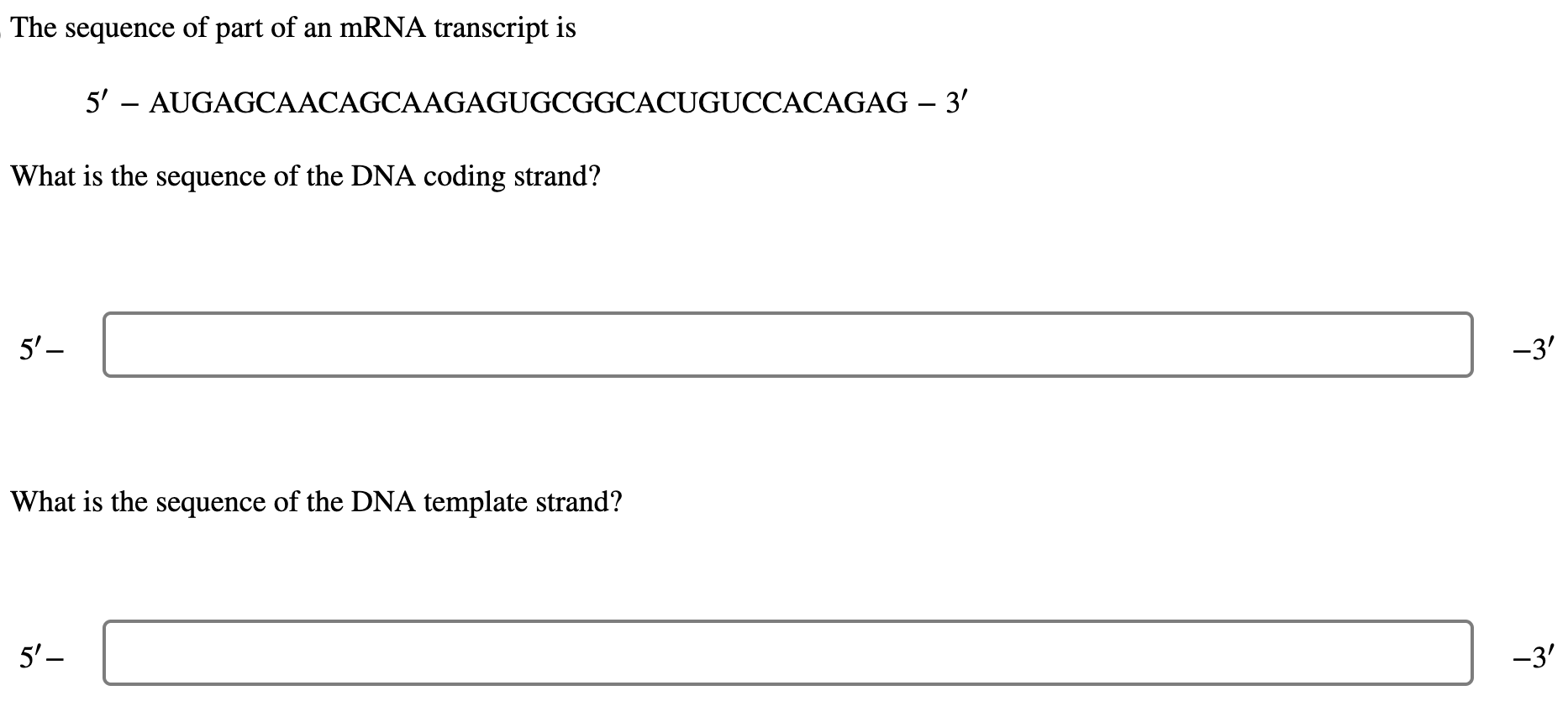 Solved The sequence of part of an mRNA transcript is 5′ - | Chegg.com