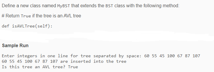 Solved Define a new class named MyBST that extends the BST | Chegg.com