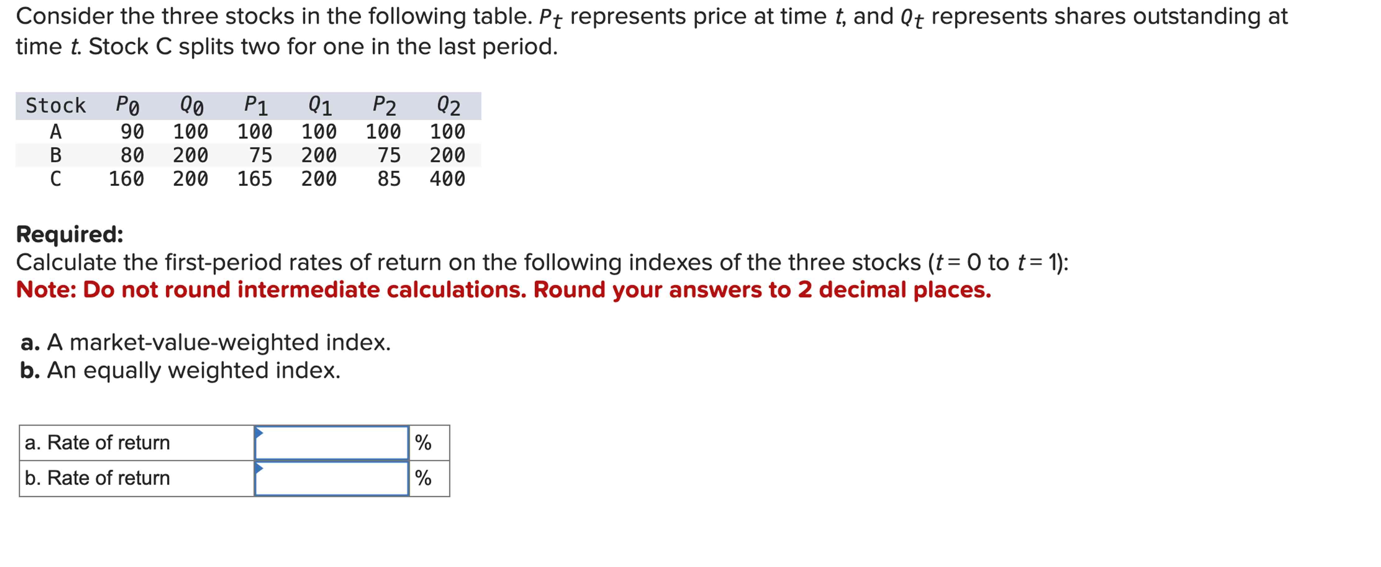 Solved Consider the three stocks in the following table. Pt | Chegg.com