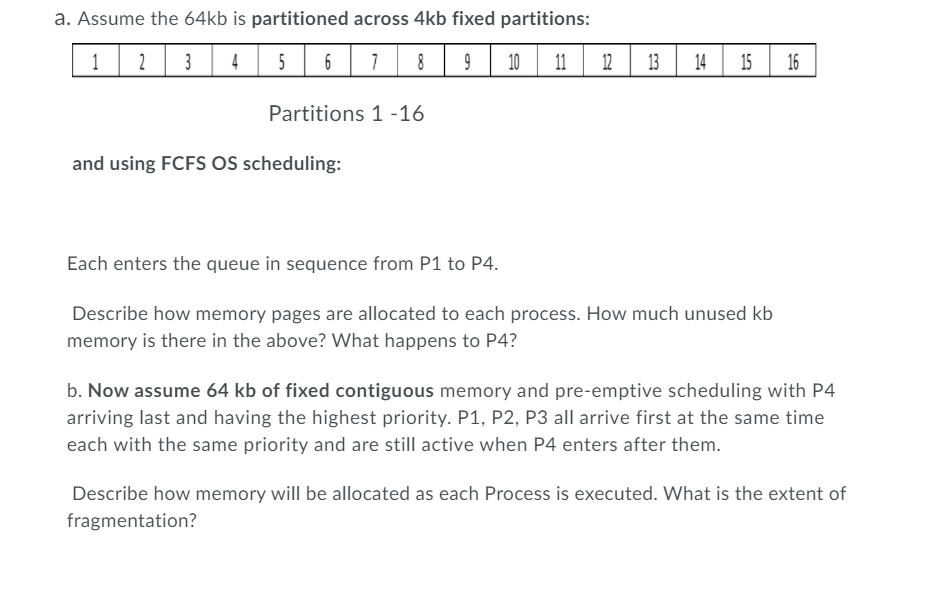 Solved a. Assume the 64kb is partitioned across 4kb fixed | Chegg.com