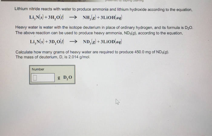 Solved Lithium nitride reacts with water to produce ammonia | Chegg.com