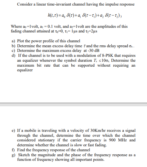 Solved Consider a linear time-invariant channel having the | Chegg.com
