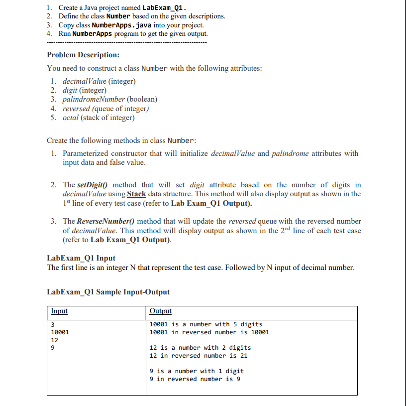 Solved 1. Create a Java project named LabExam_Q1. 2. Define | Chegg.com