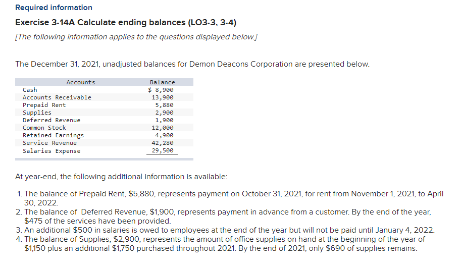 Solved Required information Exercise 3-14A Calculate ending | Chegg.com