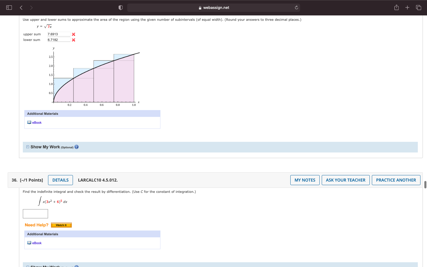 Solved webassign.net + Use upper and lower sums to | Chegg.com