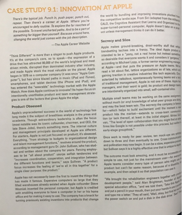 Solved CASE STUDY 9.1: INNOVATION AT APPLE There's the | Chegg.com
