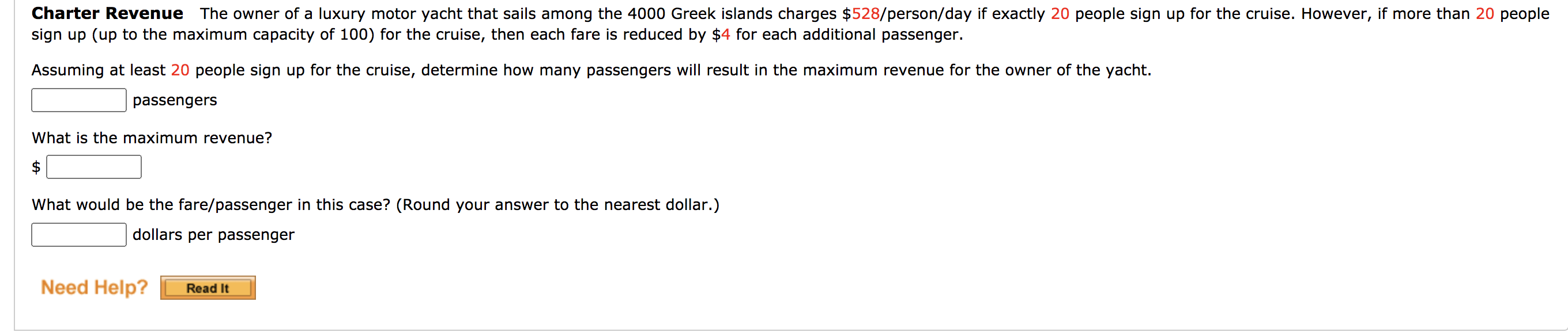 Solved Charter Revenue The owner of a luxury motor yacht | Chegg.com